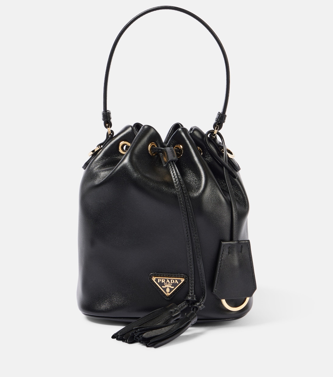 Small leather bucket bag in black - Prada | Mytheresa