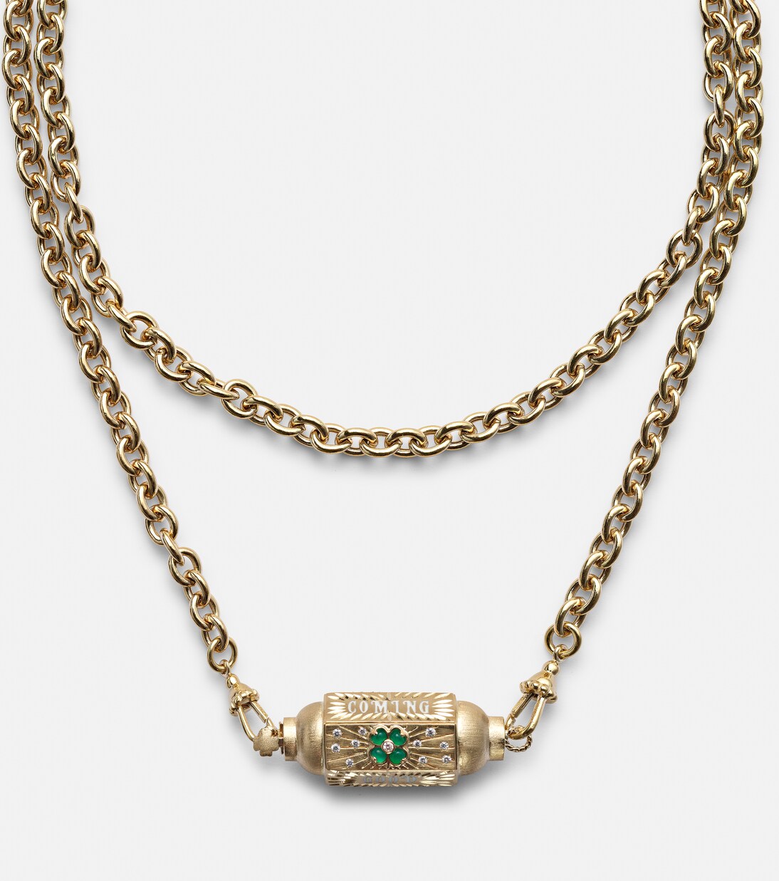 Good Things 14kt and 18kt gold locket necklace with diamonds and onyxes ...