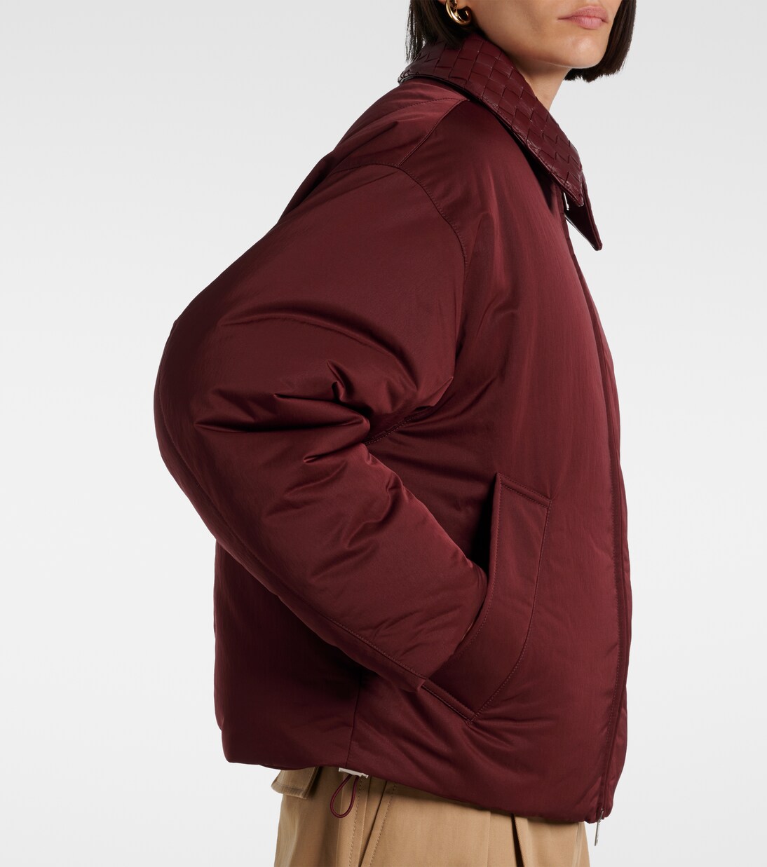 Leather-trimmed technical jacket in burgundy - Bottega Veneta | Mytheresa