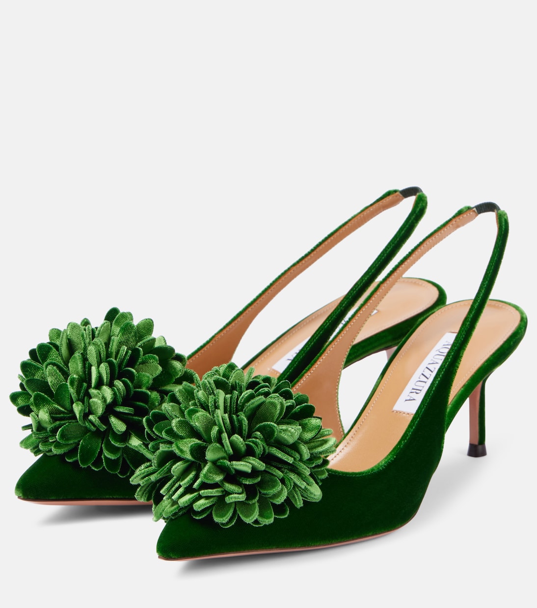 Couturier Sling 65 velvet slingback pumps in green - Aquazzura | Mytheresa