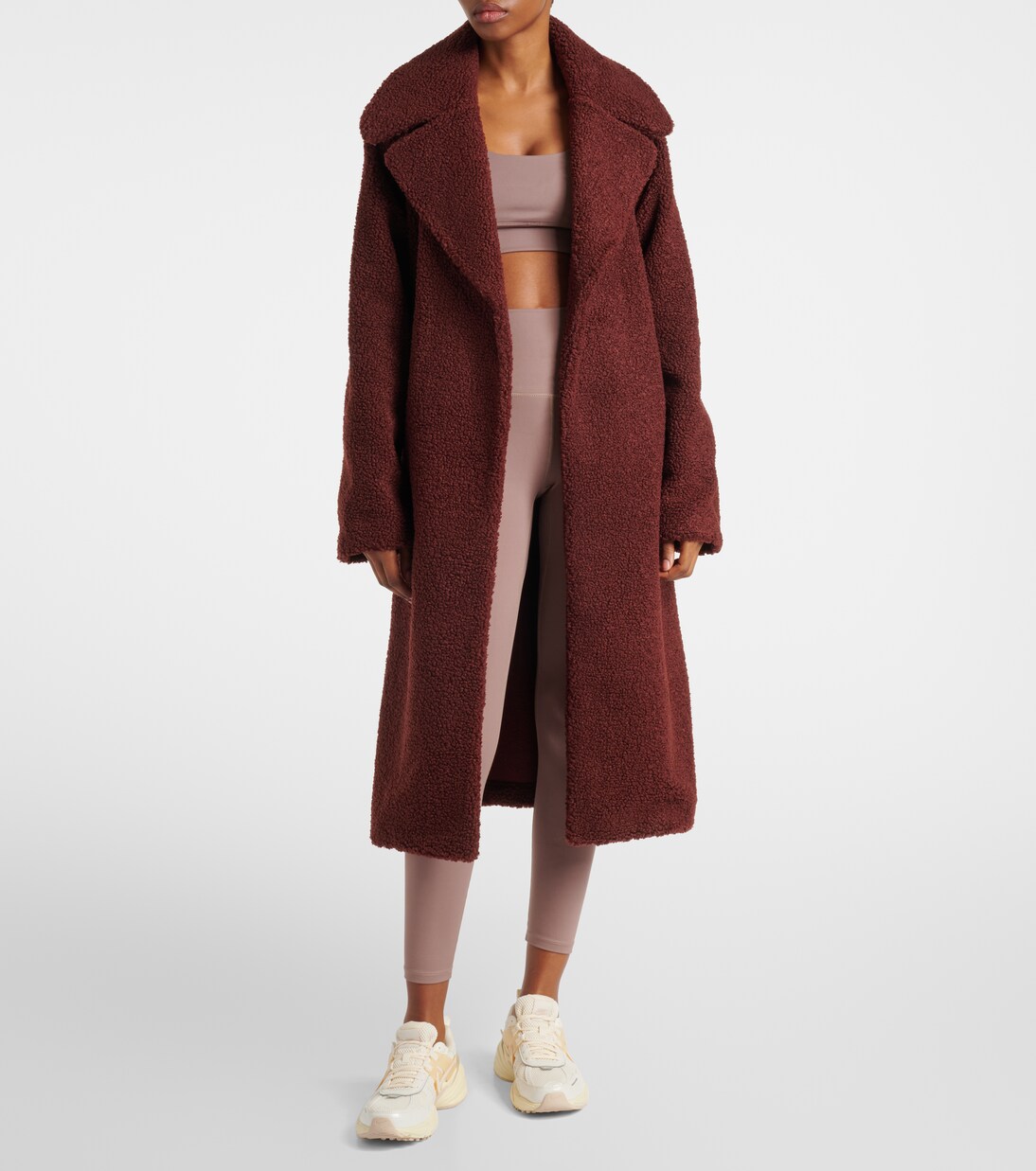 Vermont faux shearling wrap coat in burgundy - Varley | Mytheresa