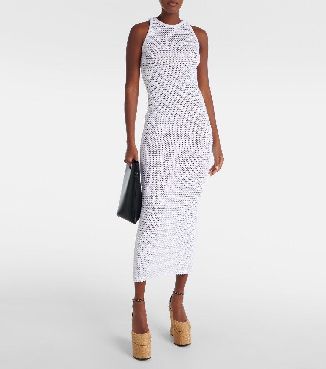 Leather-trimmed raffia wedge sandals in beige - Alaia | Mytheresa