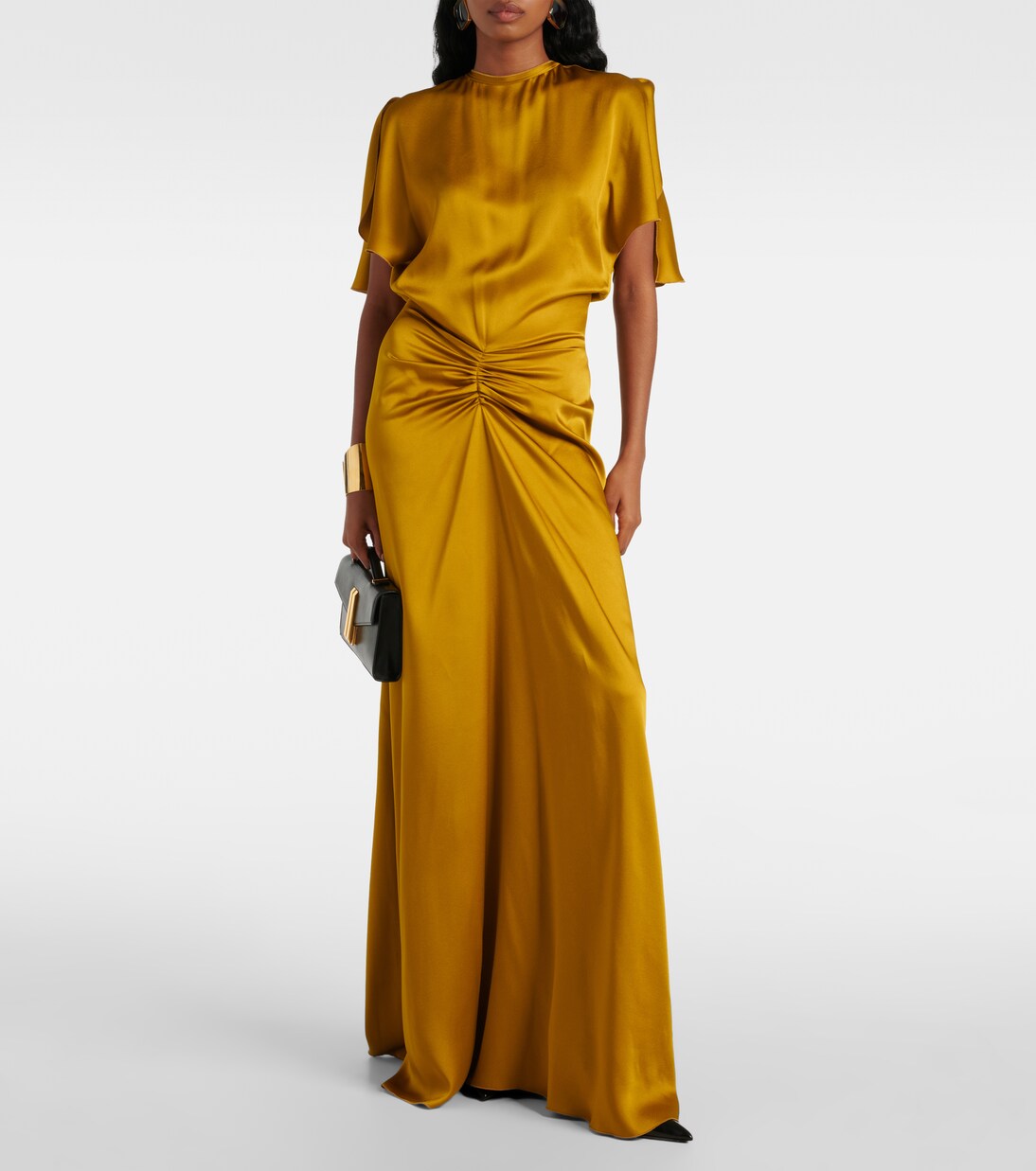 Gathered satin gown in gold - Victoria Beckham | Mytheresa