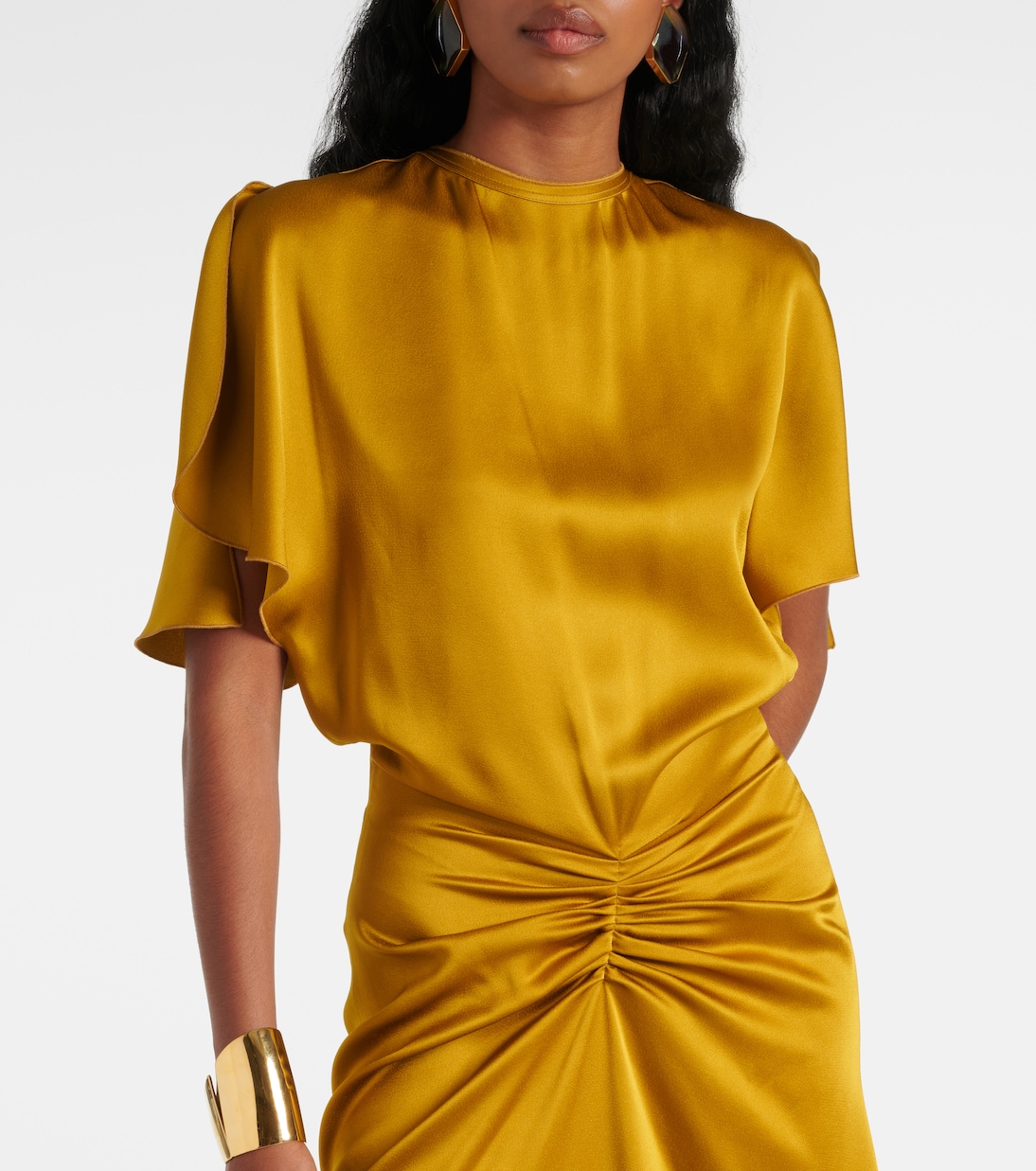 Gathered satin gown in gold - Victoria Beckham | Mytheresa