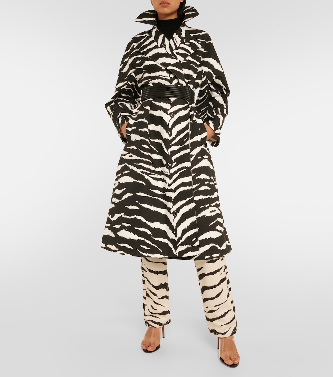 Zebra-print denim trench coat in multicoloured - Alaia | Mytheresa