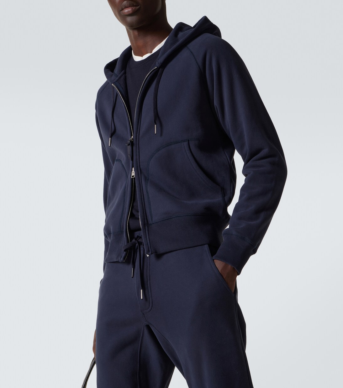 Cotton-blend jersey zip-up hoodie in blue - Tom Ford | Mytheresa
