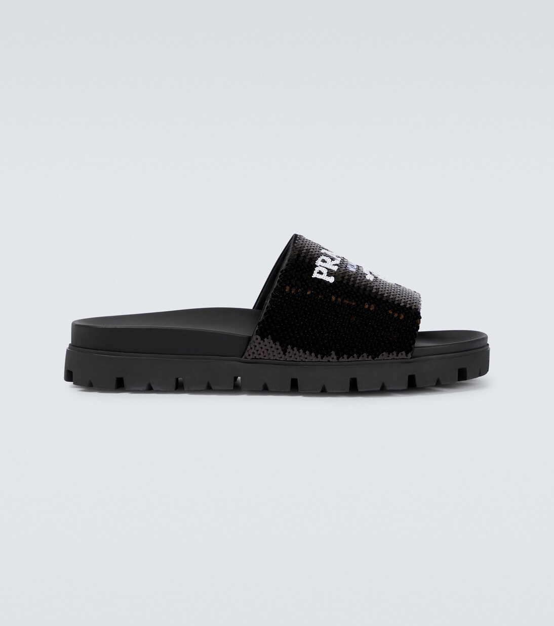 Leather logo slides in black - Prada | Mytheresa