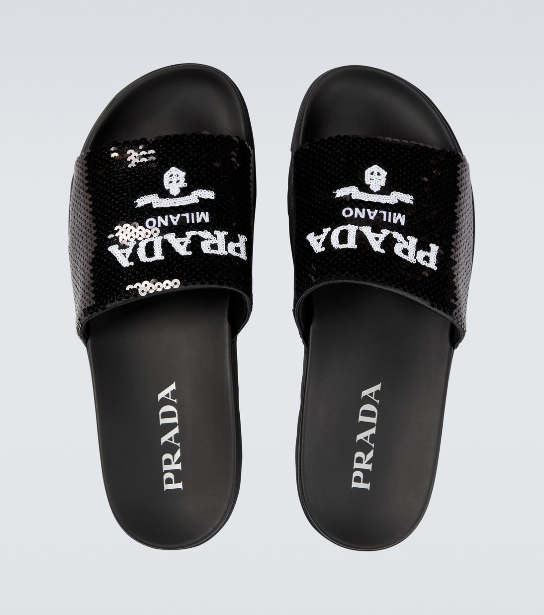 Leather logo slides in black - Prada | Mytheresa