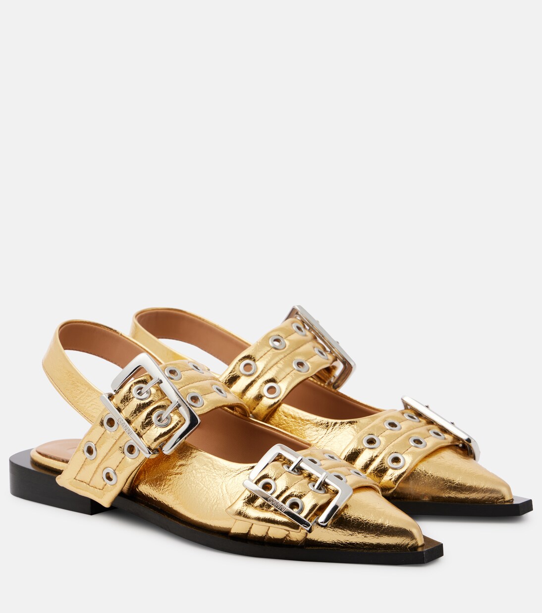 Buckle faux leather ballet flats in gold - Ganni | Mytheresa
