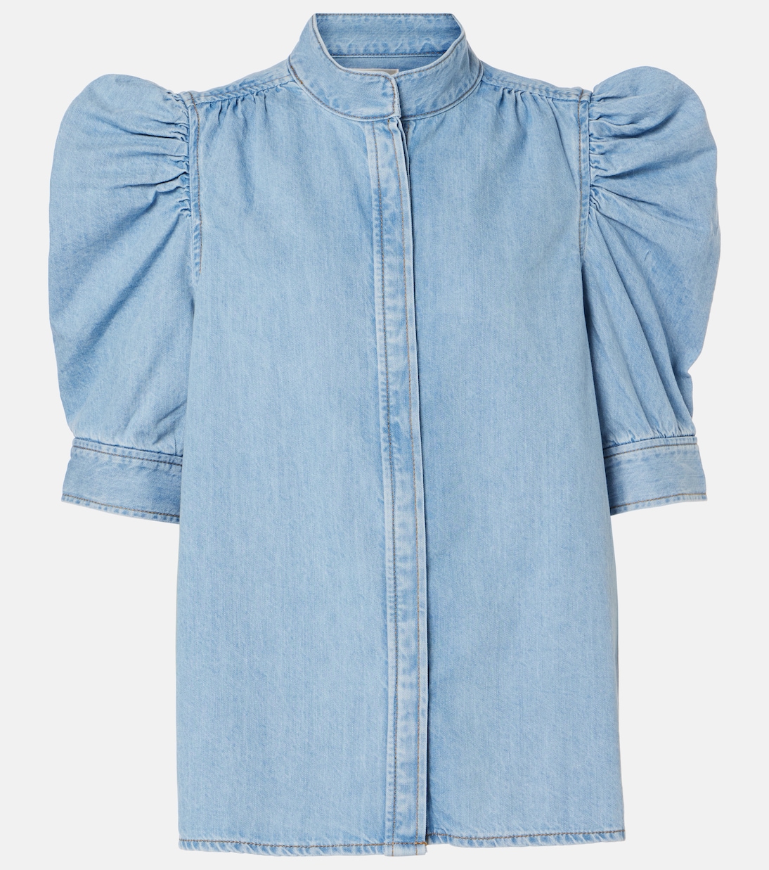 Puff-sleeve denim blouse in blue - Frame | Mytheresa