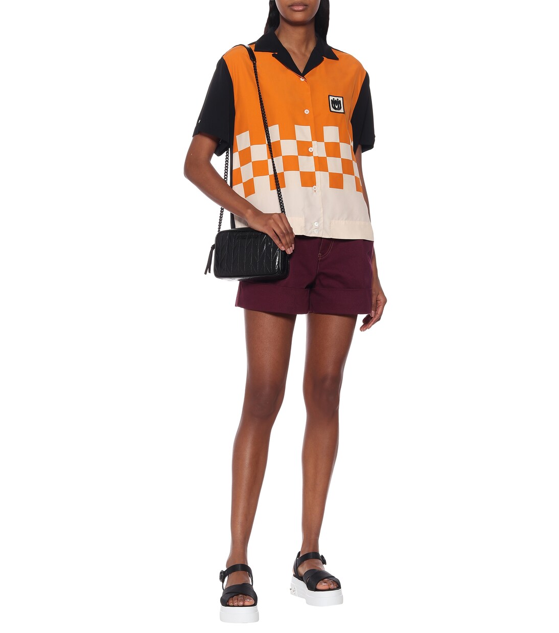Checkerboard shirt in orange - Miu Miu | Mytheresa