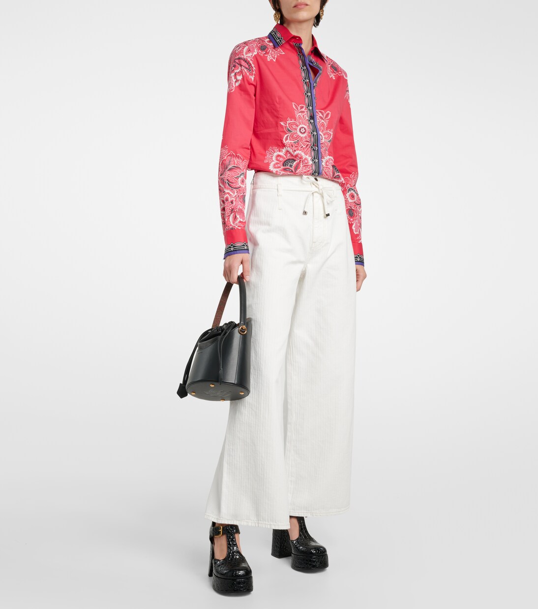 Floral cotton-blend shirt in red - Etro | Mytheresa