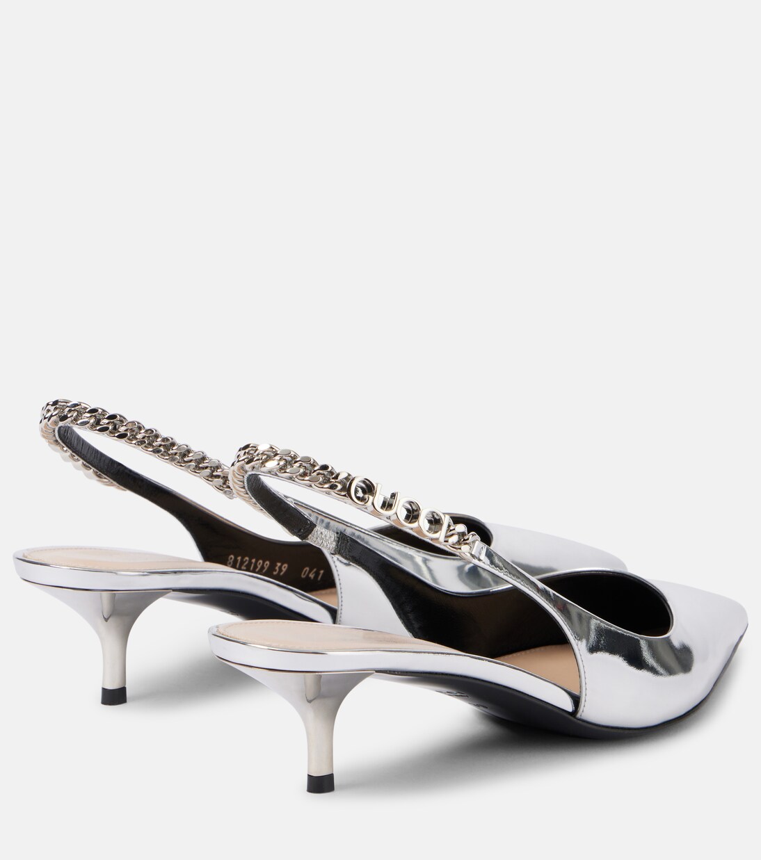 Gucci Signoria 45 leather slingback pumps in silver - Gucci | Mytheresa