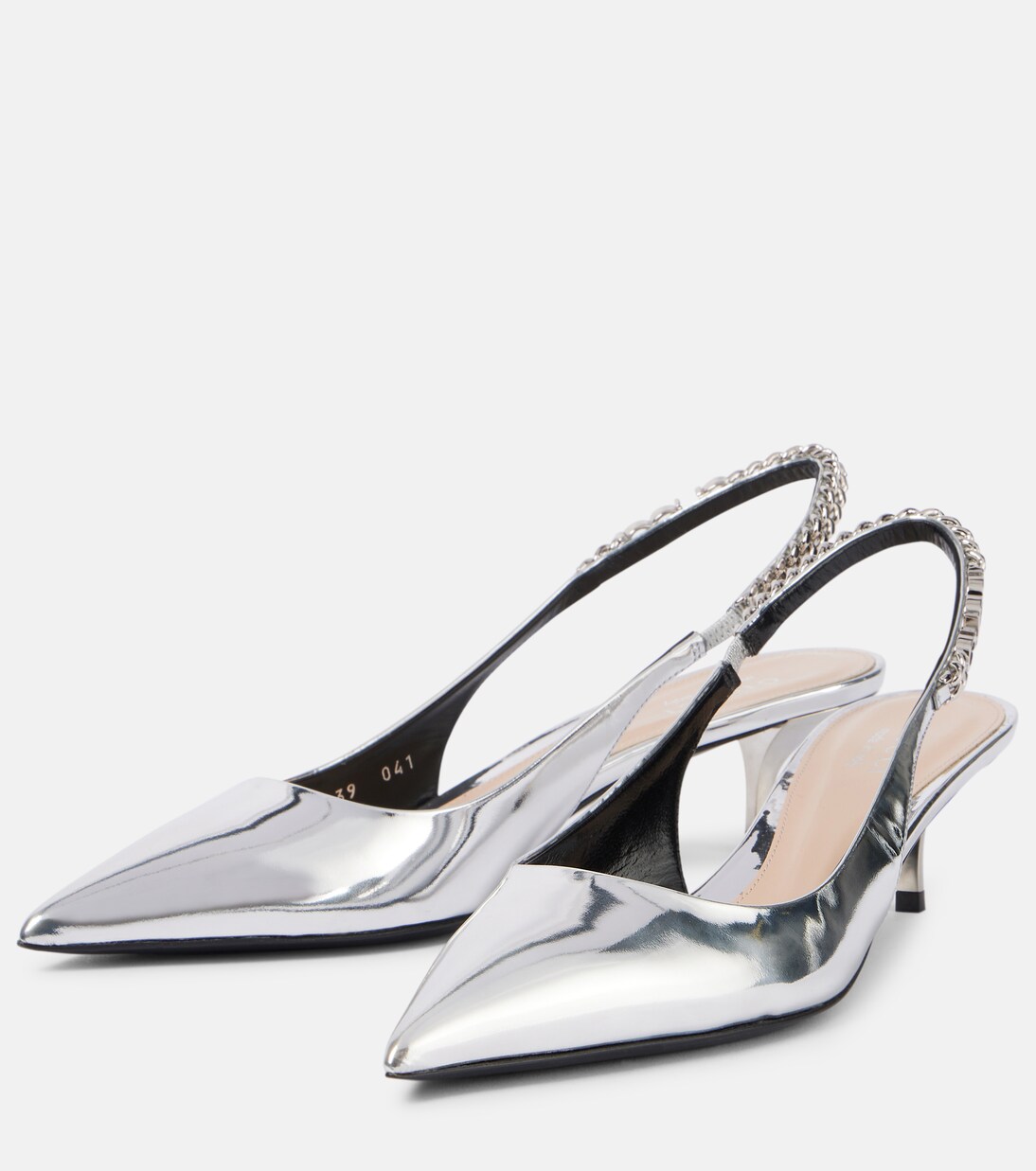 Gucci Signoria 45 leather slingback pumps in silver - Gucci | Mytheresa