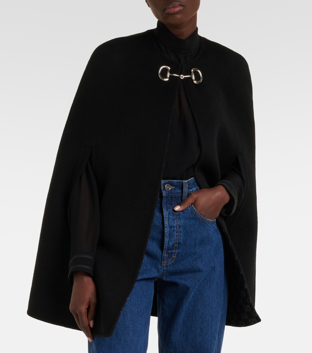 Horsebit wool and silk cape in black - Gucci | Mytheresa