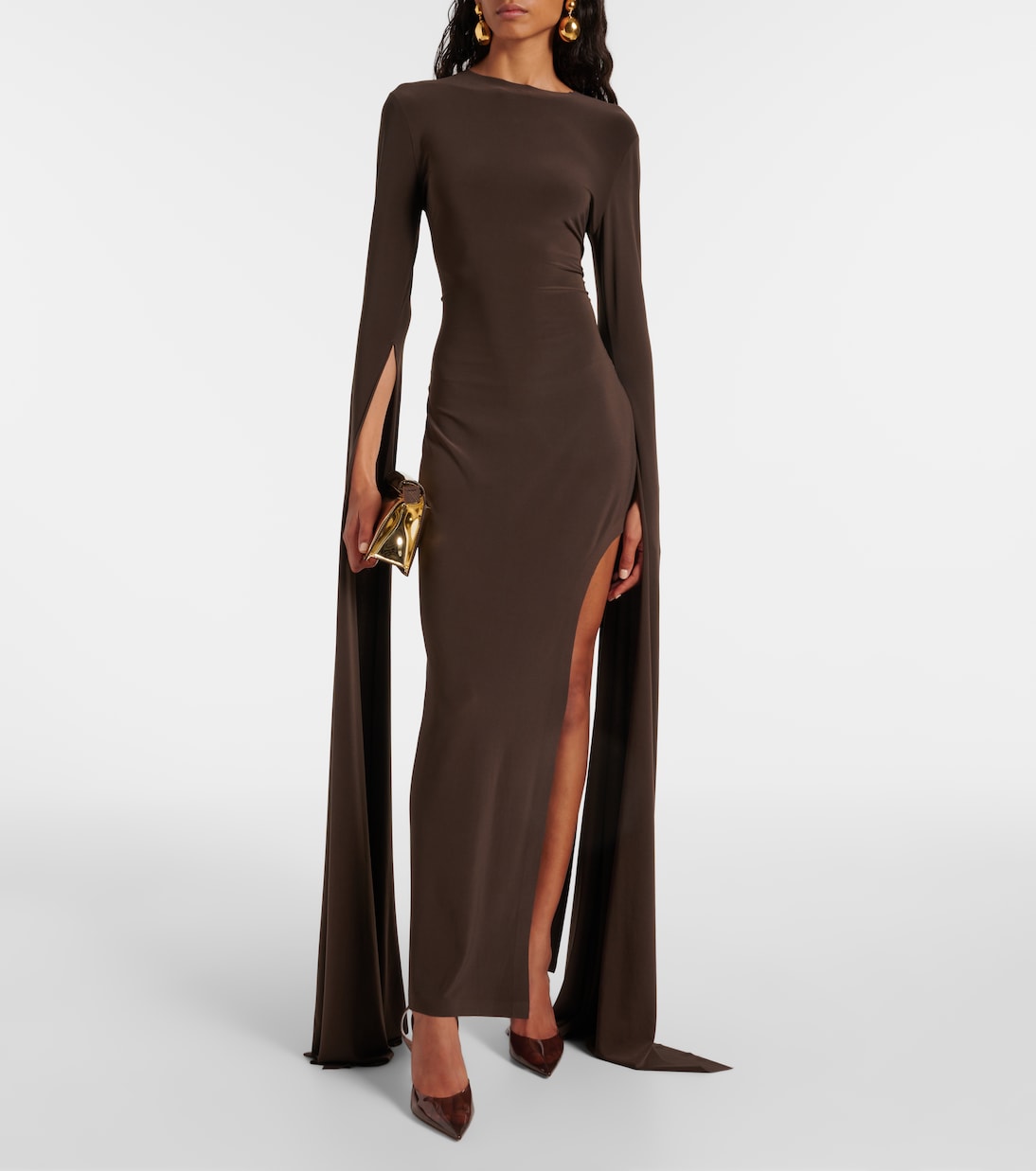 Draped jersey gown in brown - Norma Kamali | Mytheresa