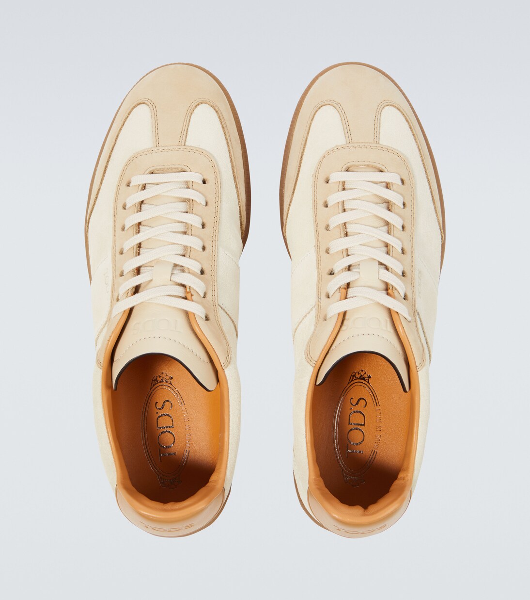 Tabs leather-trimmed suede sneakers in neutrals - Tods | Mytheresa