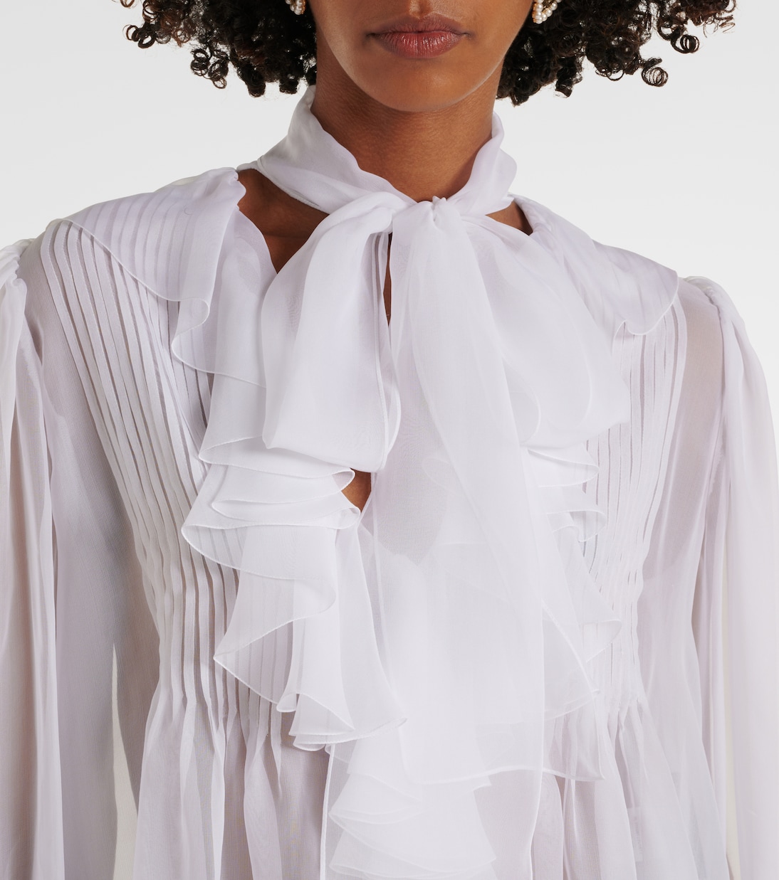 Ruffled tie-neck silk blouse in white - Dolce Gabbana | Mytheresa