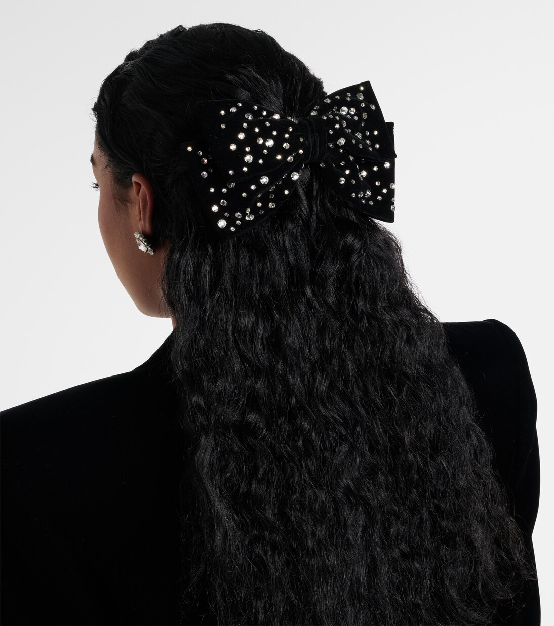 Loren crystal-embellished velvet bow barrette in black - Jennifer Behr ...