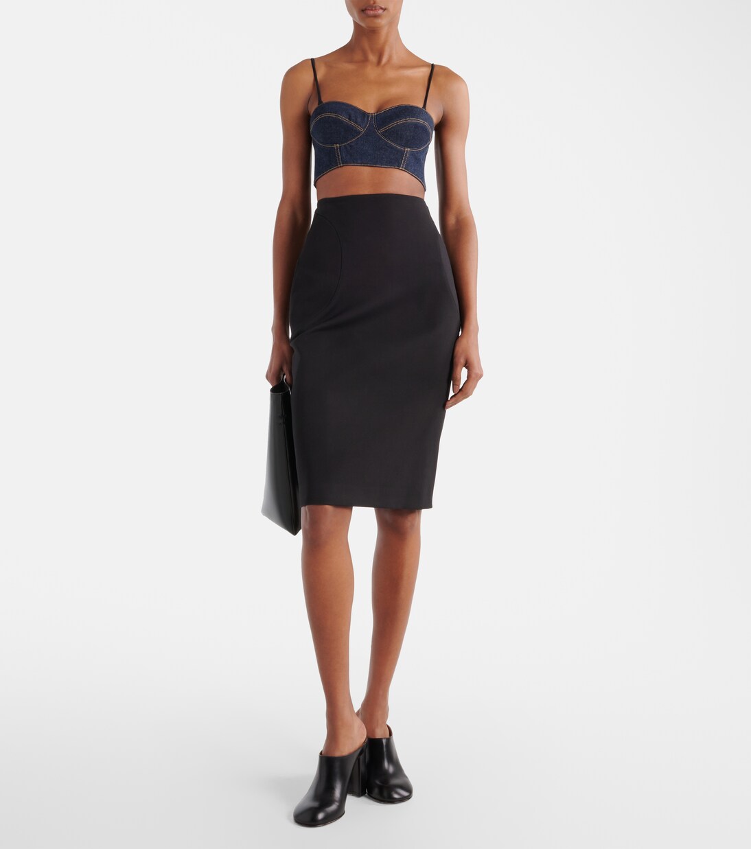 Denim bra top in blue - Alaia | Mytheresa
