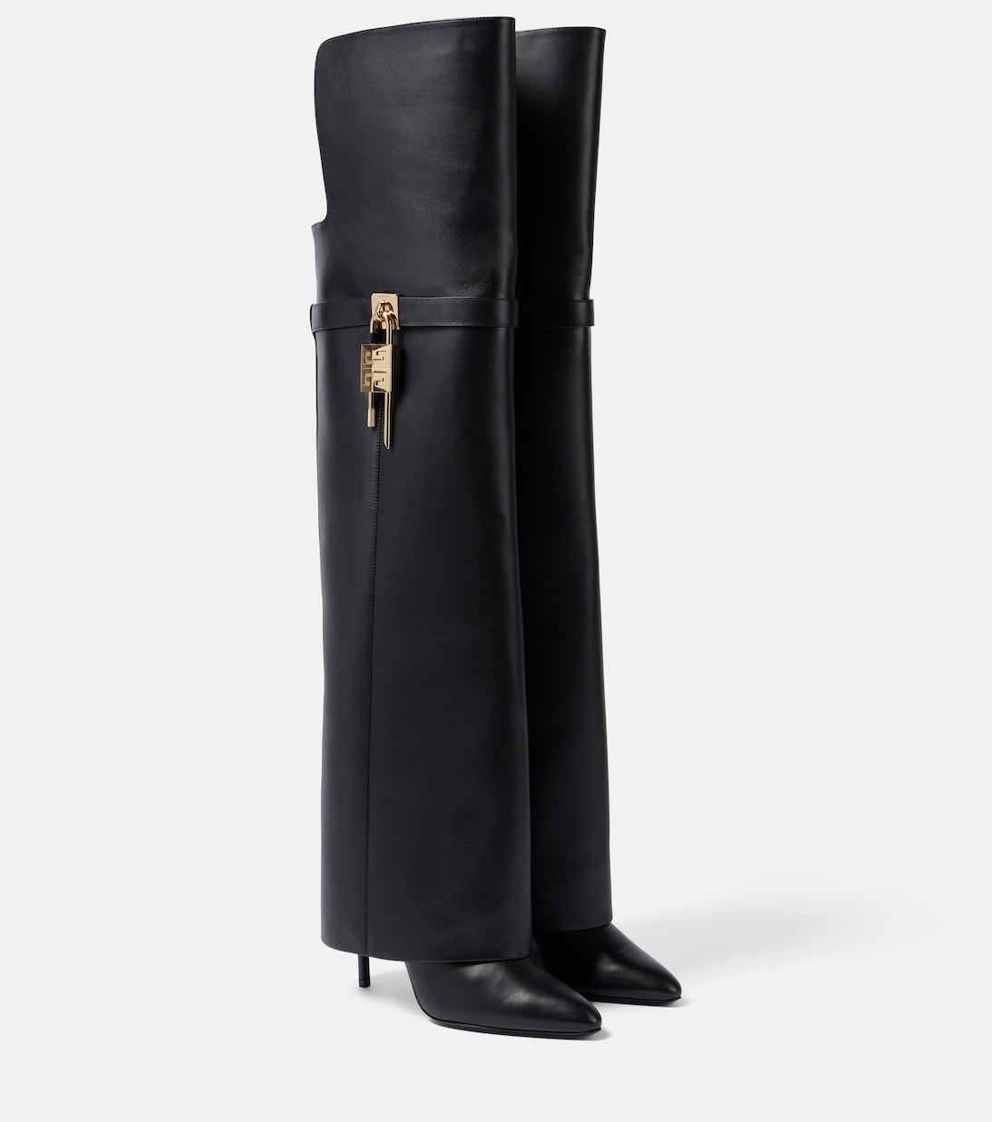 Shark Lock Stiletto leather over-the-knee boots in black - Givenchy ...