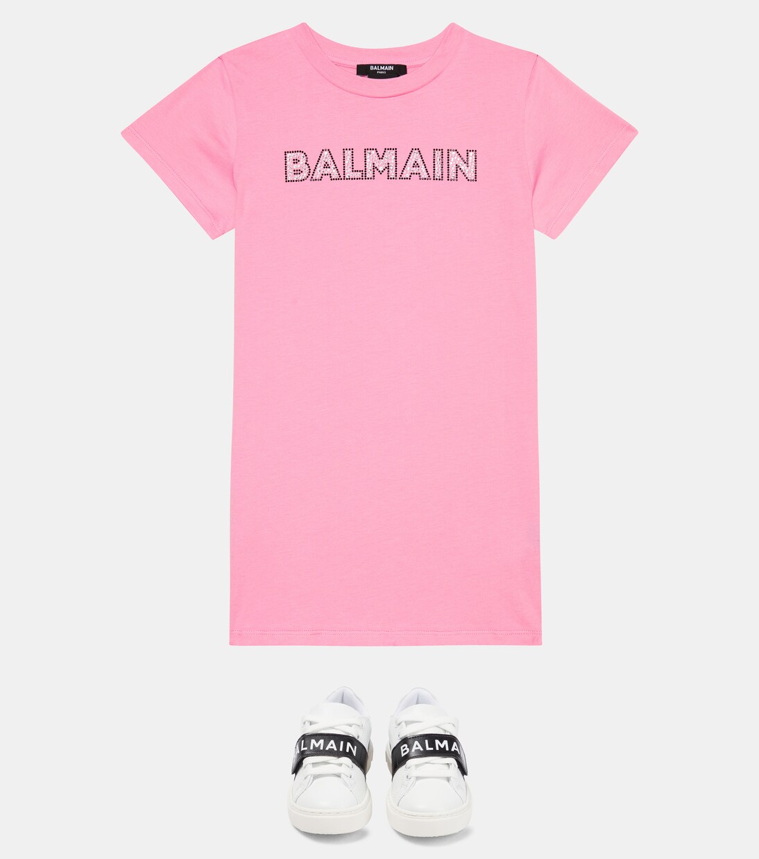 Logo cotton jersey dress in pink - Balmain Kids | Mytheresa