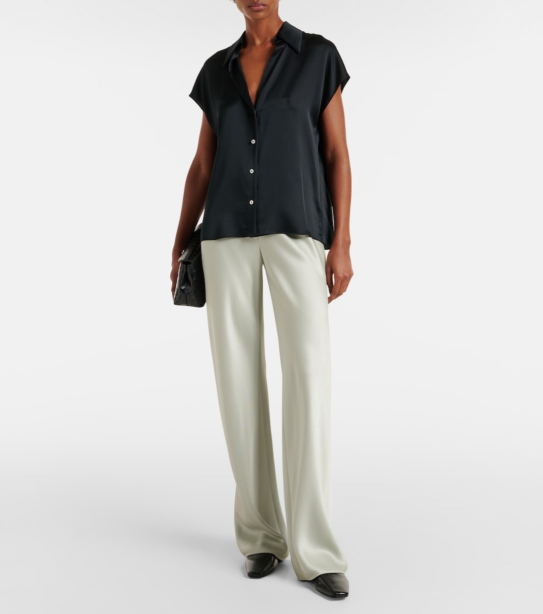 Ruched silk satin top in black - Vince | Mytheresa