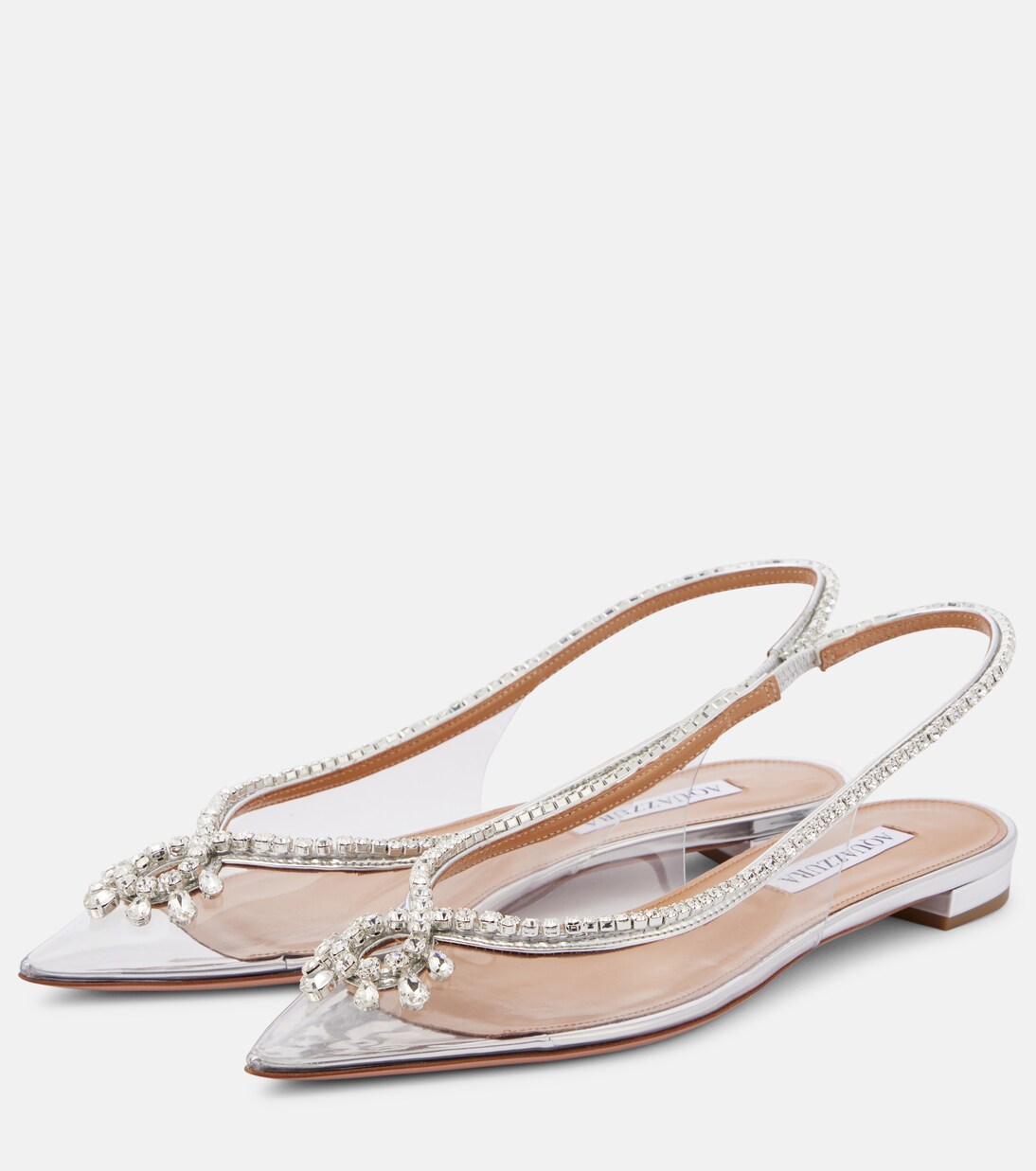 Seduction crystal-embellished PVC slingback flats in silver - Aquazzura ...