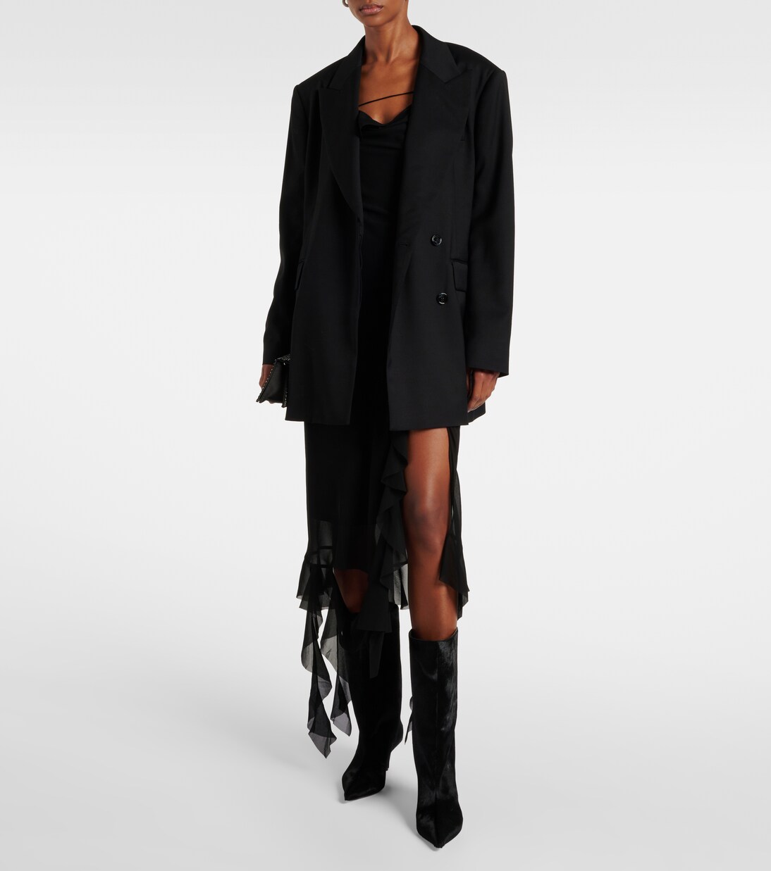 Fiona 60 calf hair knee-high boots in black - Amina Muaddi | Mytheresa