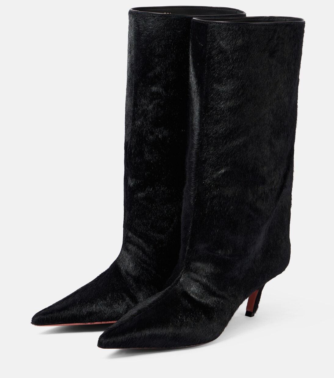 Fiona 60 calf hair knee-high boots in black - Amina Muaddi | Mytheresa