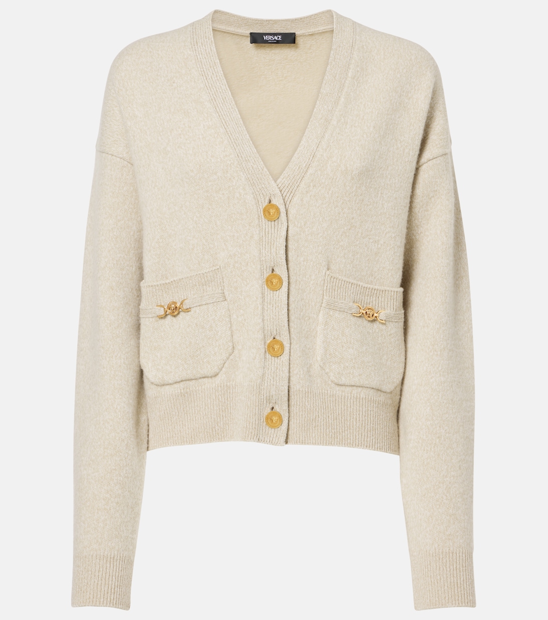 Wool and cashmere cardigan in beige - Versace | Mytheresa