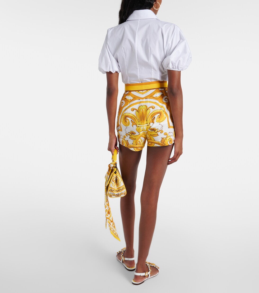 Shorts Majolica de algodón de tiro alto en amarillo - Dolce Gabbana ...