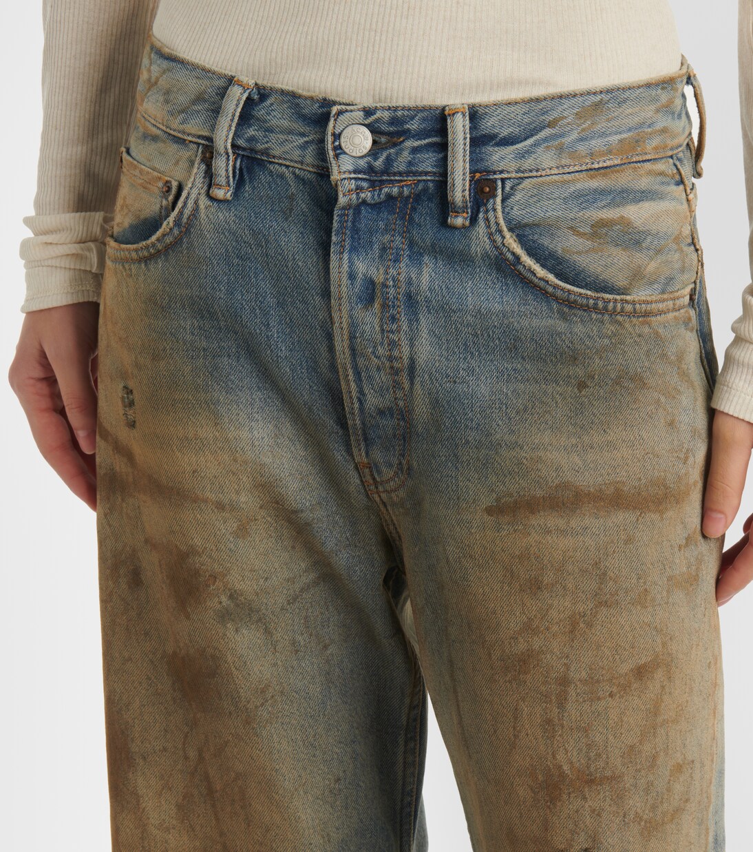Penicillin distressed mid-rise wide-leg jeans in blue - Acne Studios ...