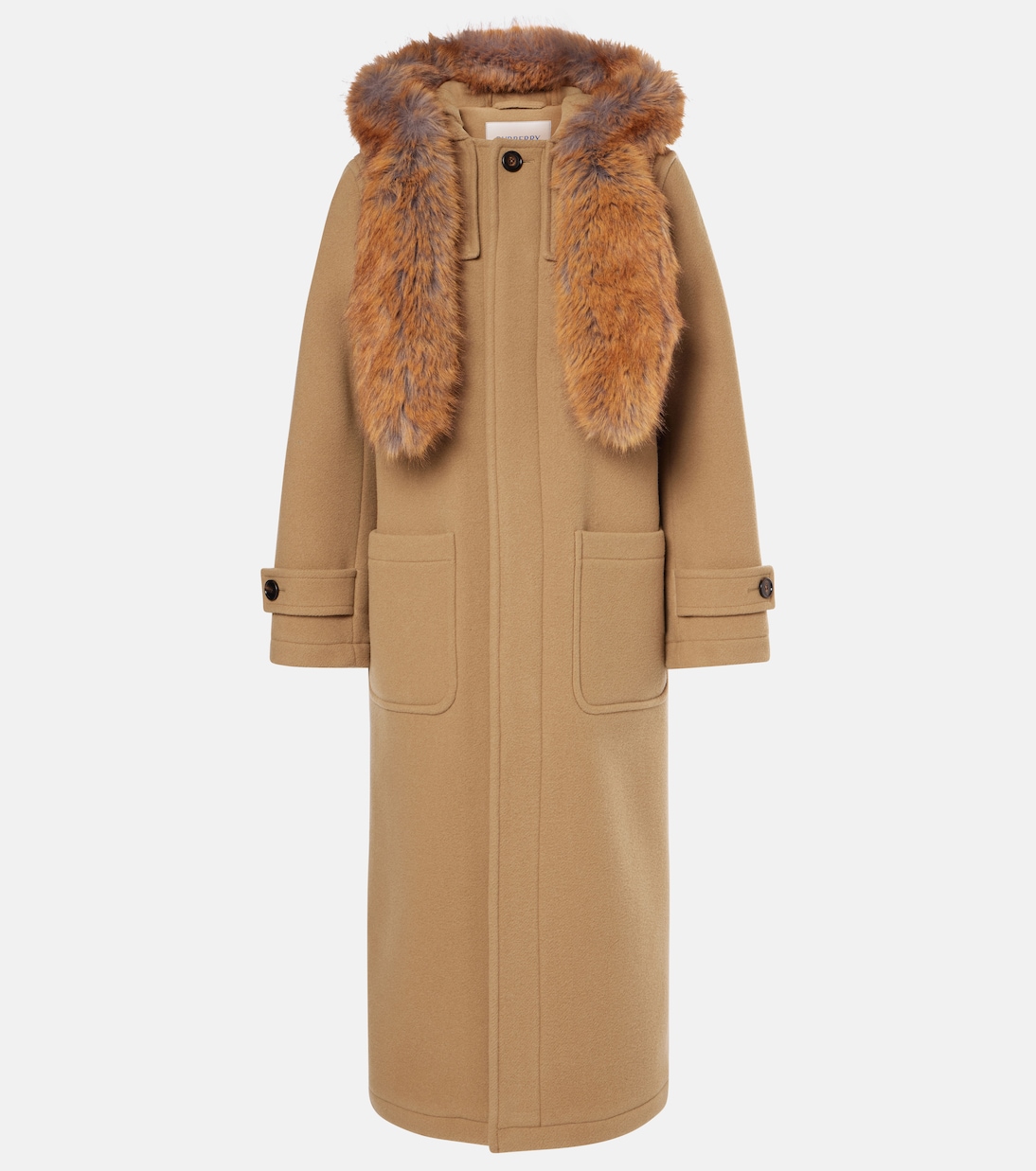 Faux fur-trimmed wool coat in beige - Burberry | Mytheresa