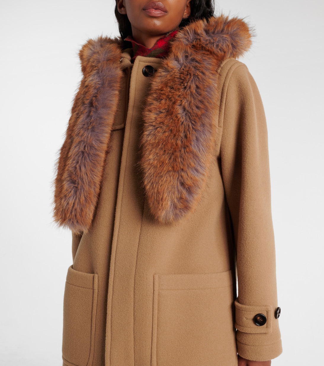 Faux fur-trimmed wool coat in beige - Burberry | Mytheresa
