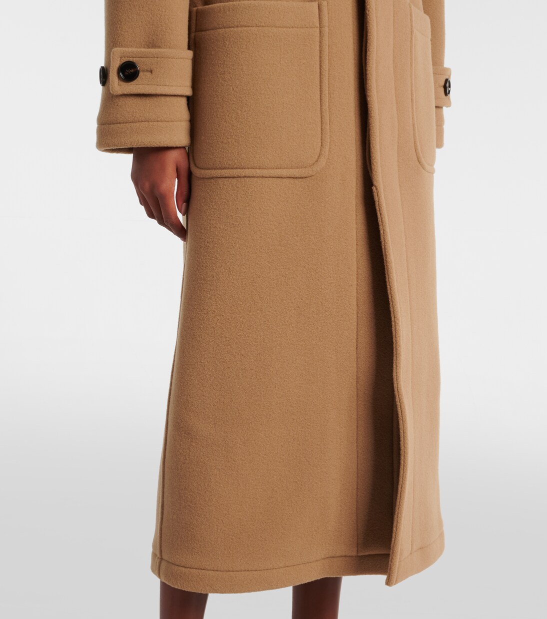 Faux fur-trimmed wool coat in beige - Burberry | Mytheresa