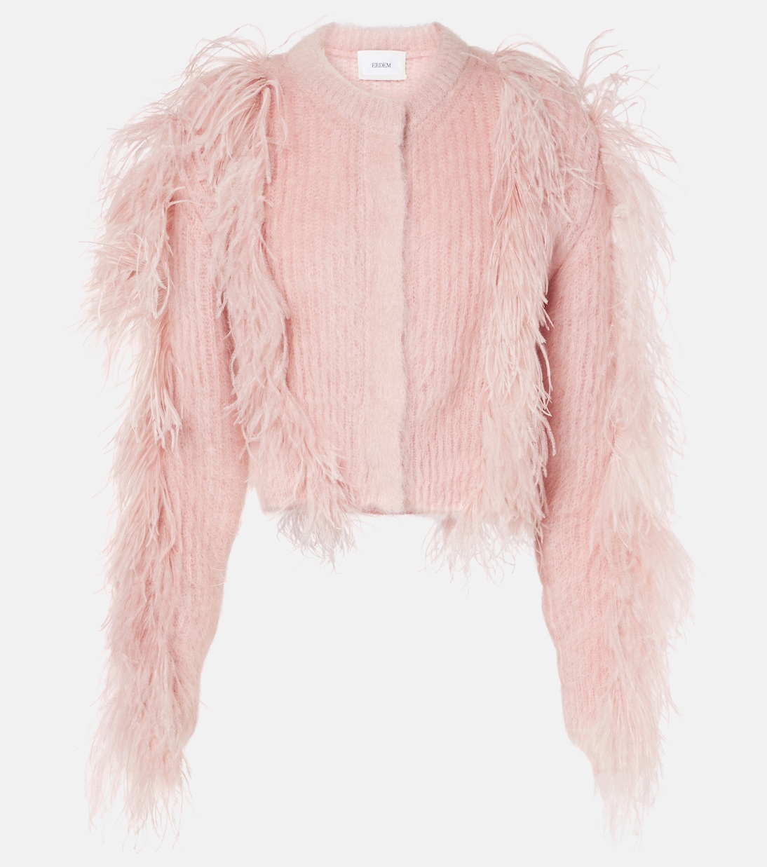 Feather-trimmed shearling-blend cardigan in pink - Erdem | Mytheresa