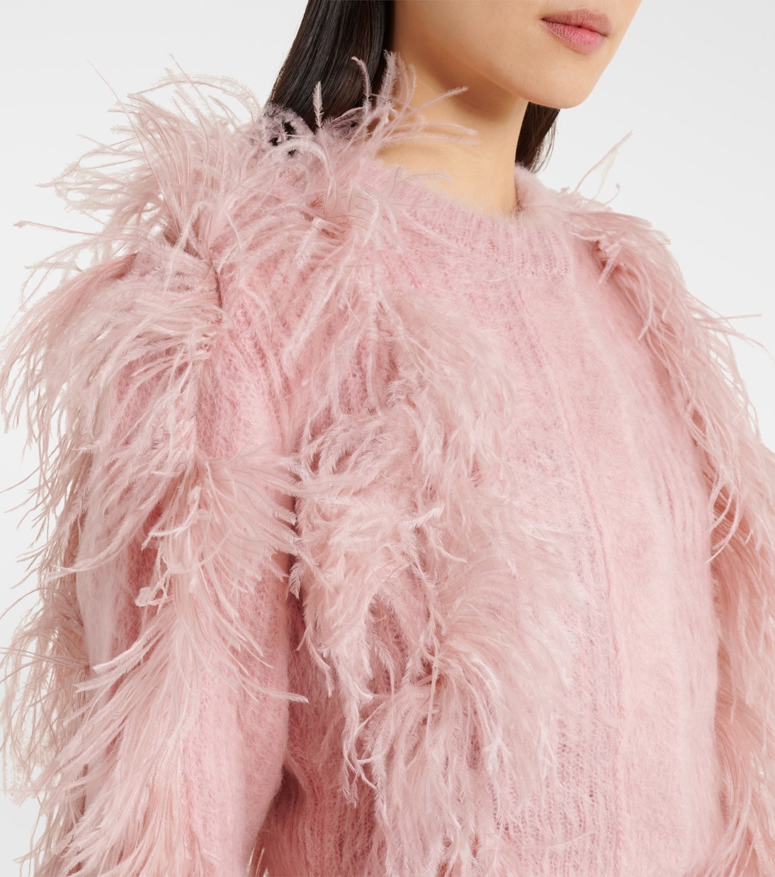 Feather-trimmed shearling-blend cardigan in pink - Erdem | Mytheresa