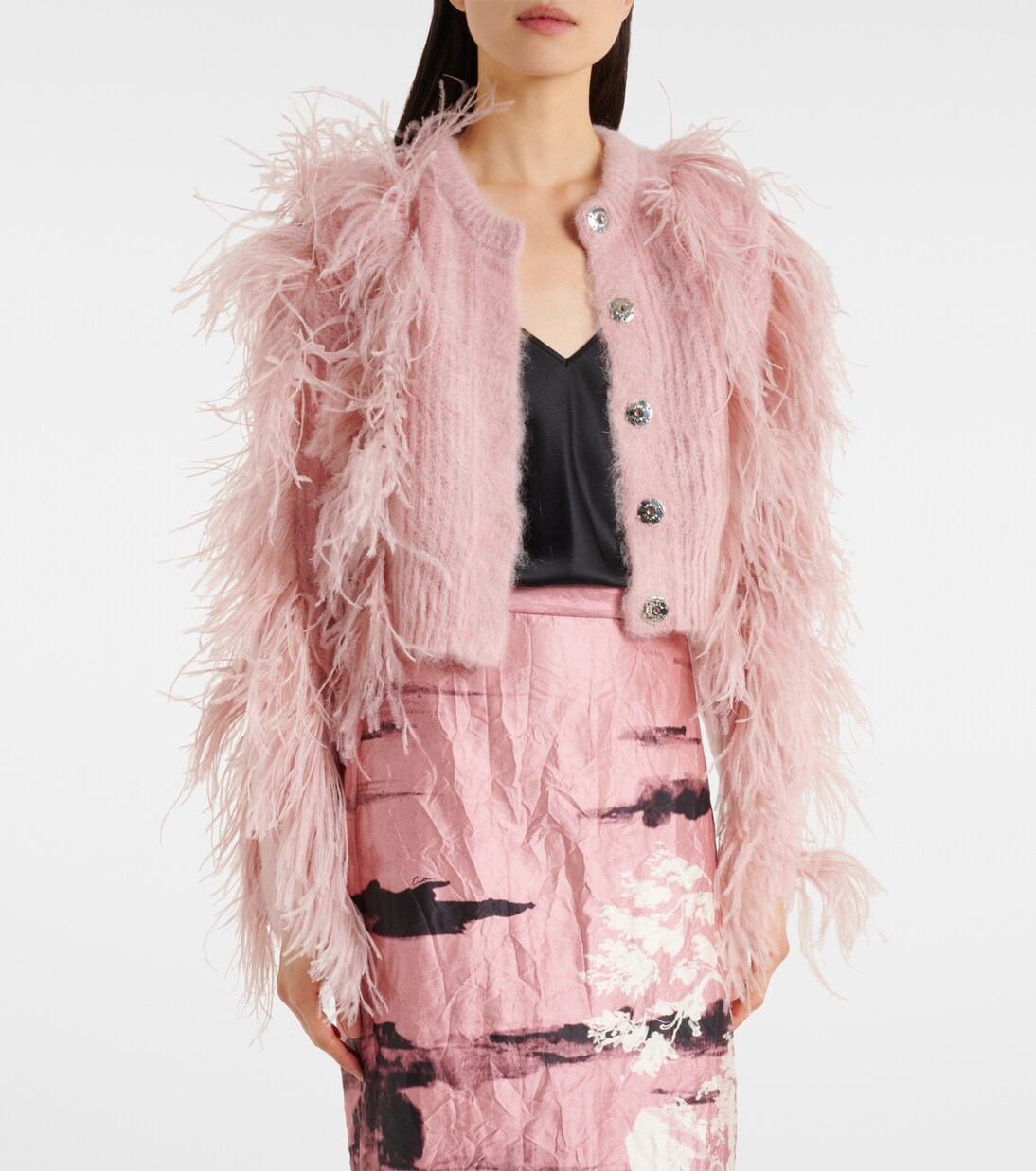 Feather-trimmed shearling-blend cardigan in pink - Erdem | Mytheresa