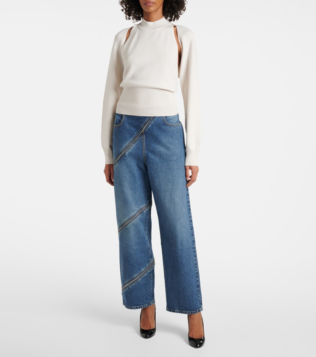 Zip-up wide-leg jeans in blue - Alaia | Mytheresa