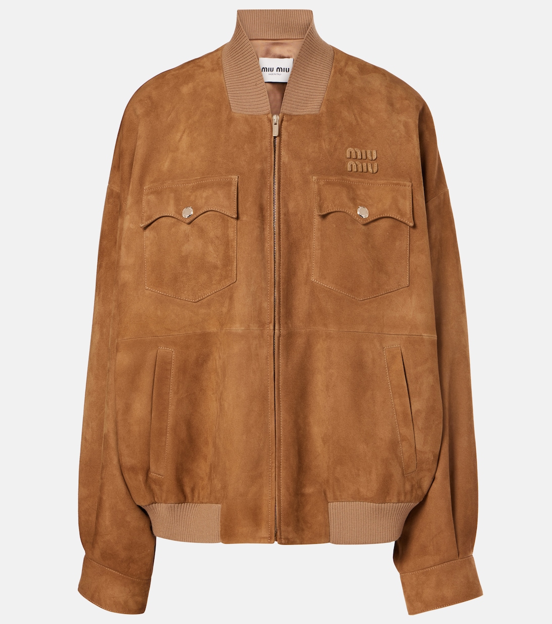 Logo suede jacket in brown - Miu Miu | Mytheresa