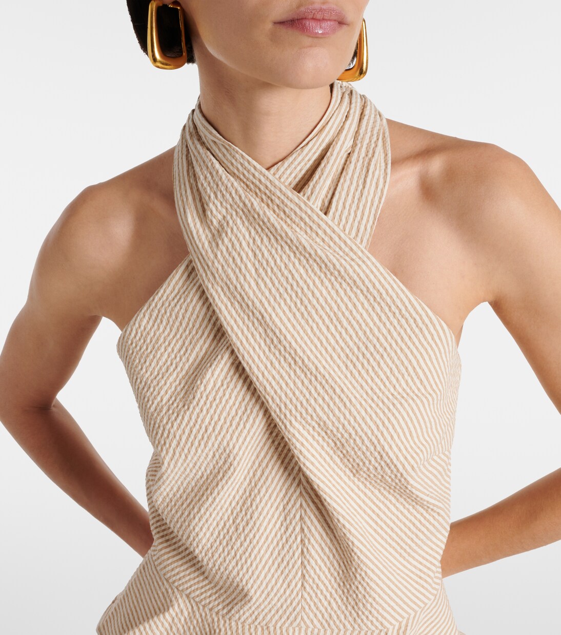 Drey halterneck cotton seersucker top in multicoloured - Veronica Beard ...