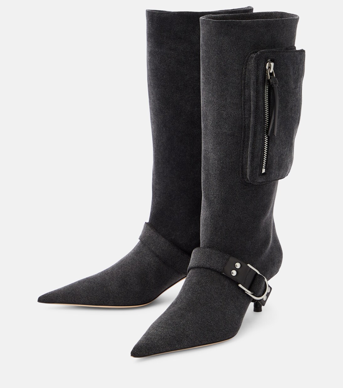 Jeanne Denim Knee High Boots In Blue Blumarine Mytheresa 8307