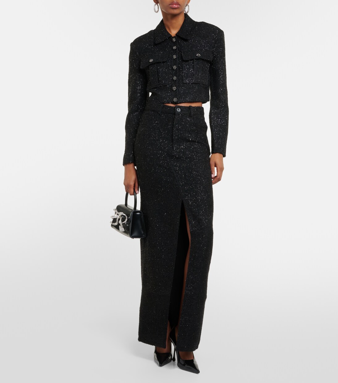 Bouclé maxi skirt in black - Self Portrait | Mytheresa