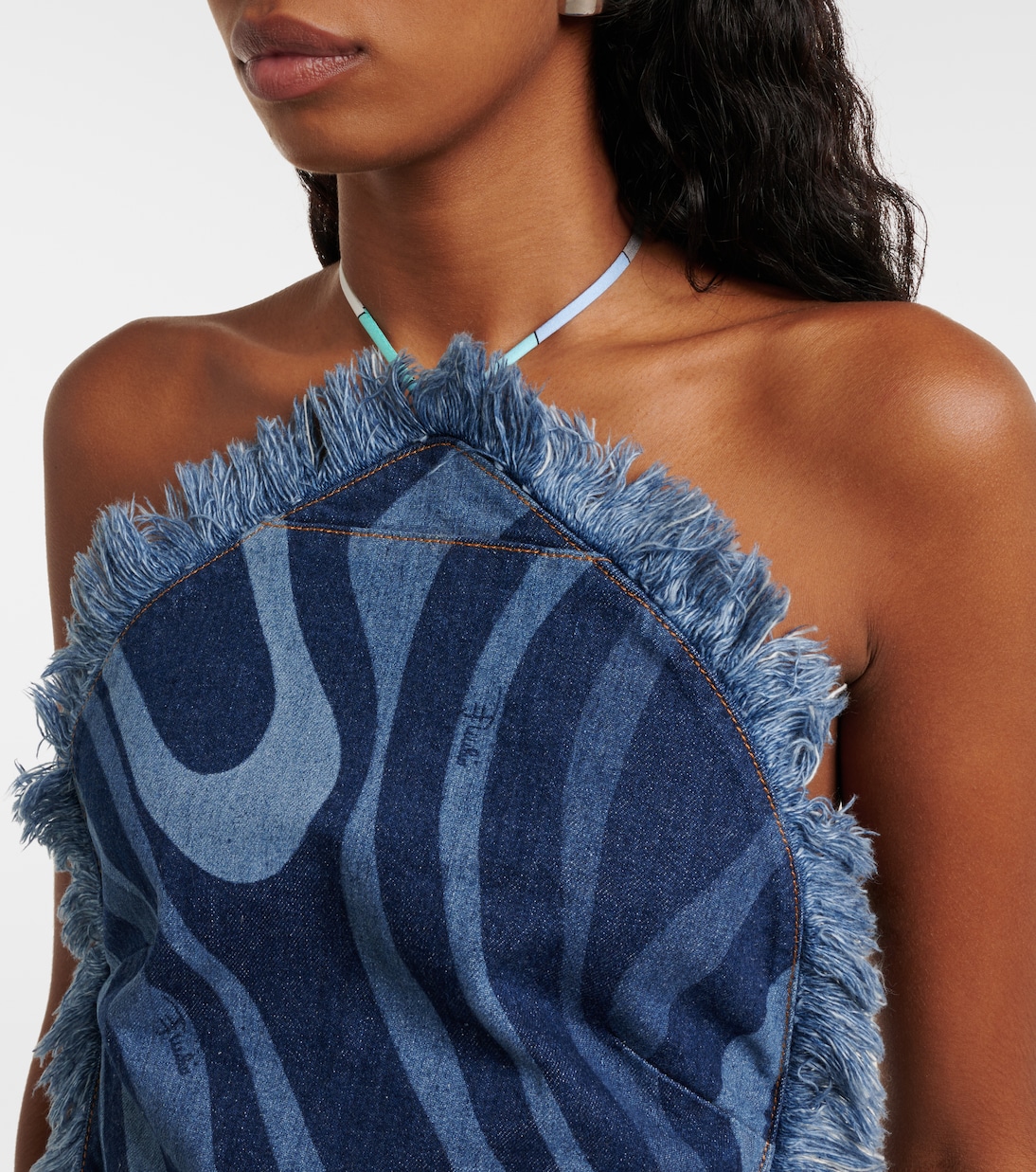 Marmo halterneck denim top in blue - Pucci | Mytheresa