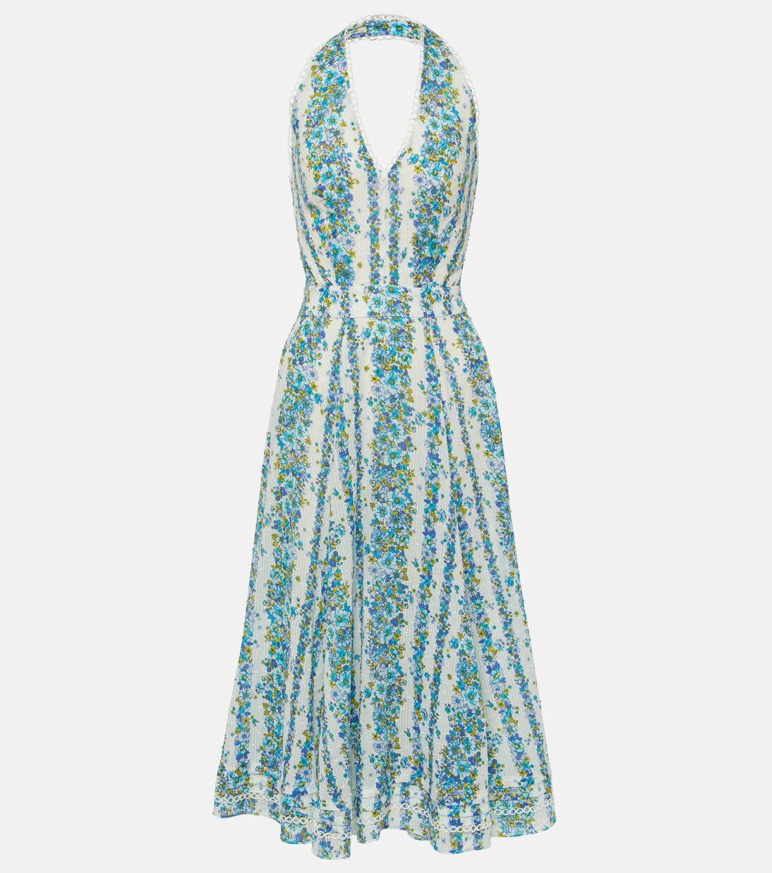 Beth floral halterneck cotton midi dress in blue - Poupette St Barth ...