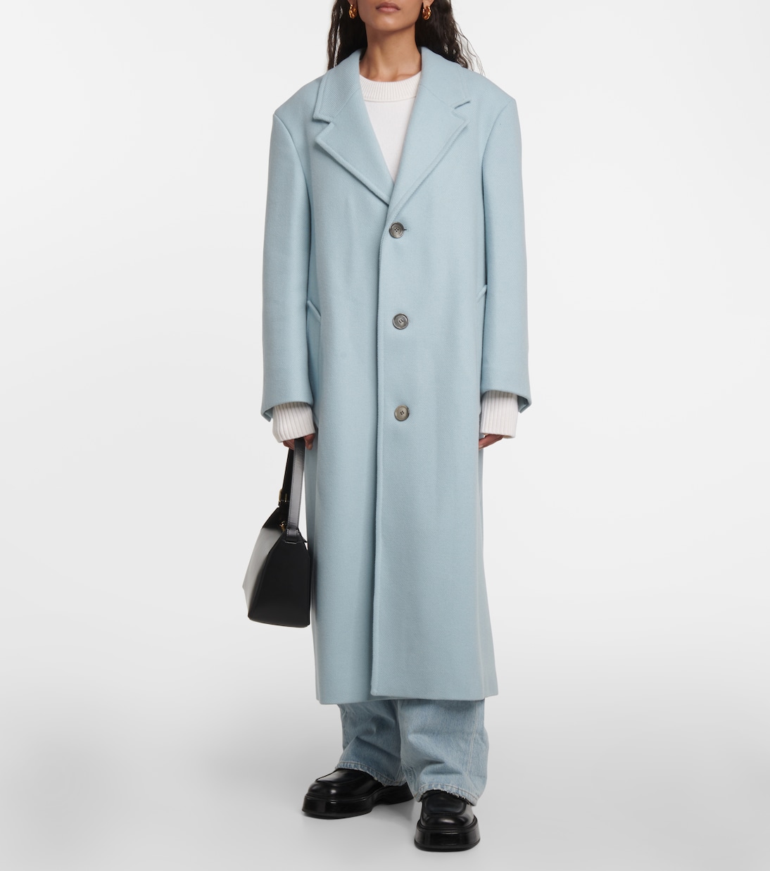Single-breasted wool-blend gabardine coat in blue - Ami Paris | Mytheresa