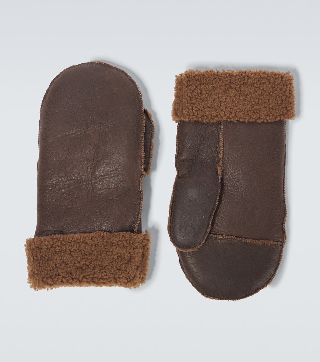Shearling-trimmed leather mittens in brown - Our Legacy | Mytheresa