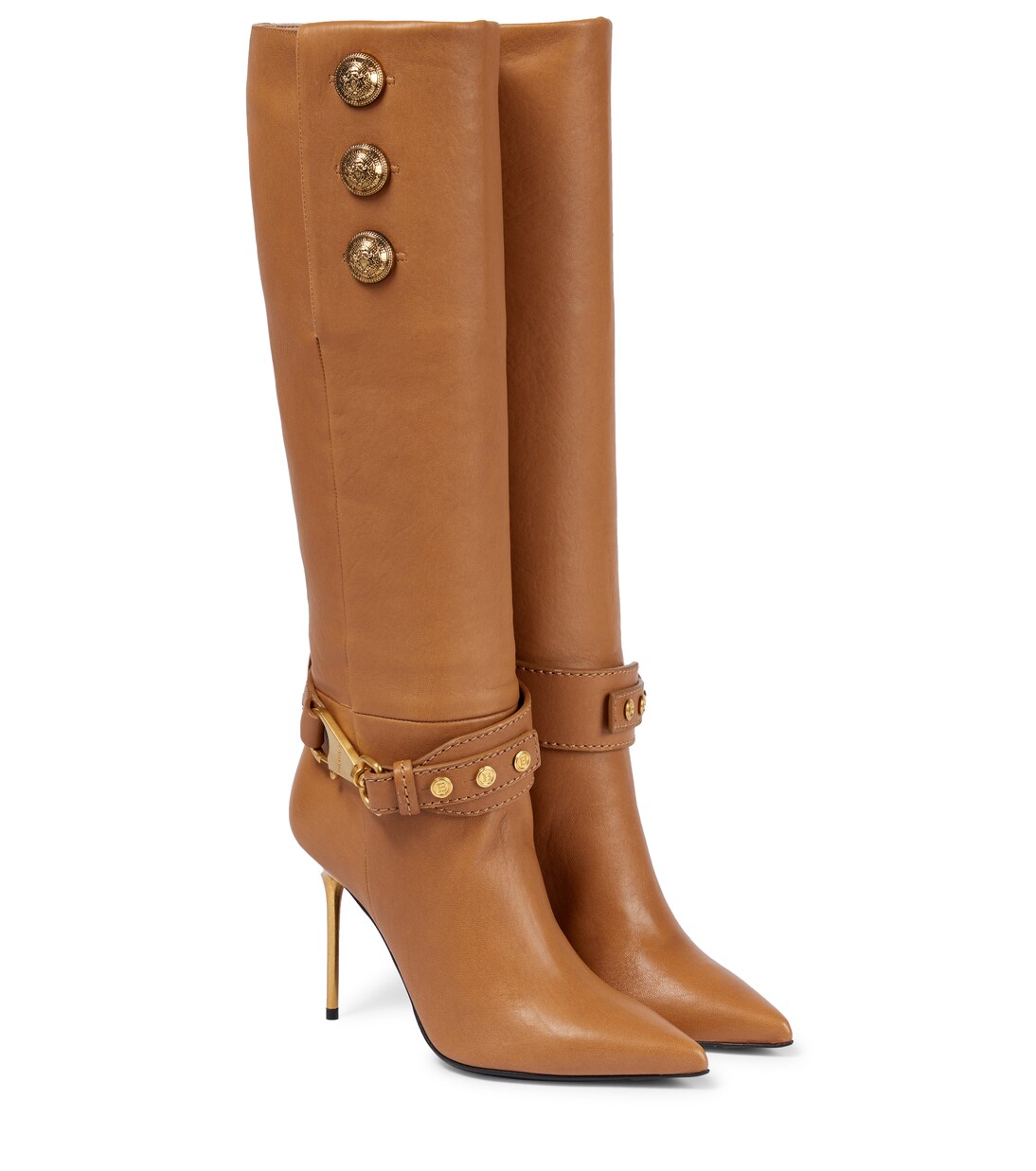 Robin leather knee-high boots in brown - Balmain | Mytheresa