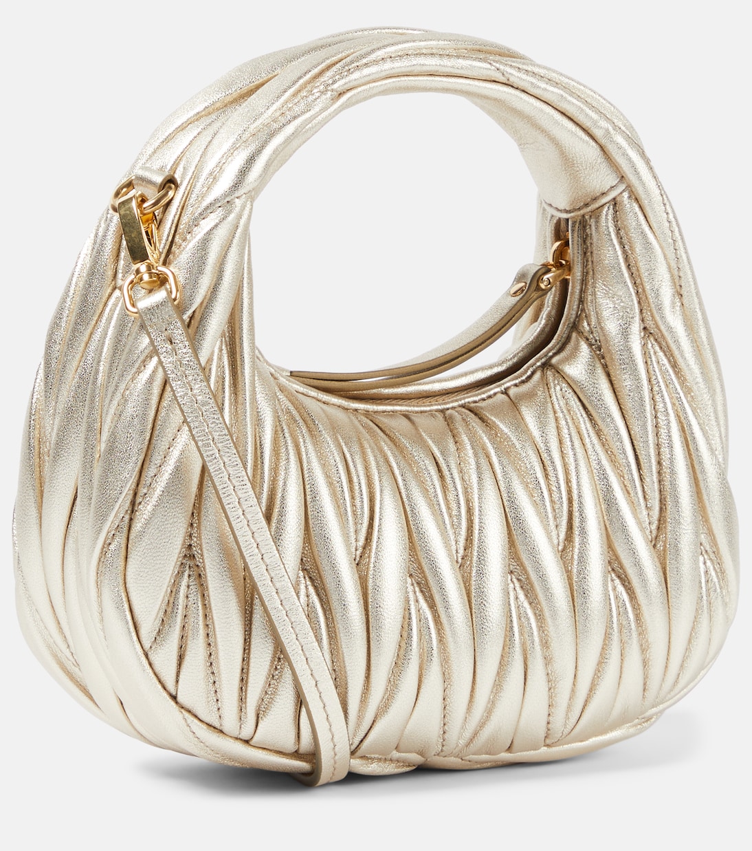 Wander Mini matelassé leather shoulder bag in gold - Miu Miu | Mytheresa